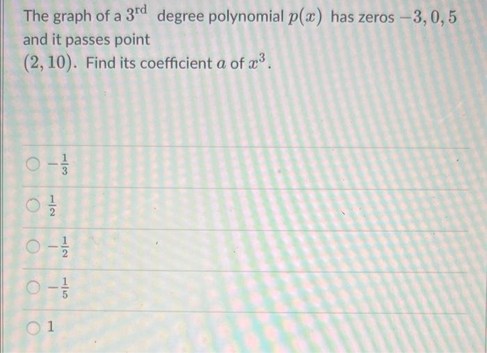 Solved The graph of a 3rd degree polynomial p(x) has zeros | Chegg.com