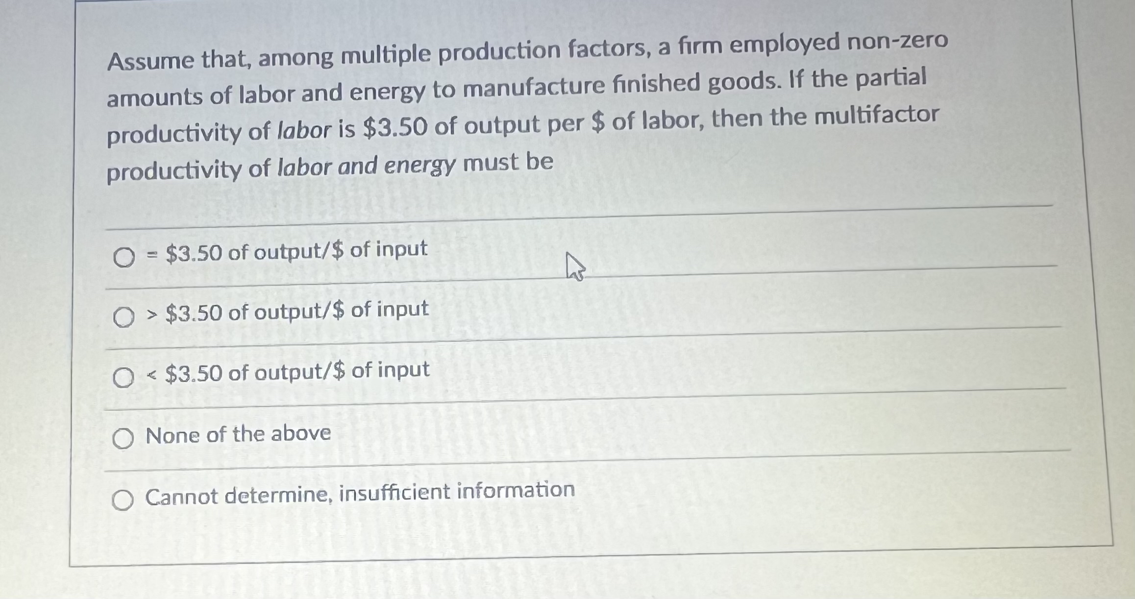 Solved Assume that, among multiple production factors, a | Chegg.com