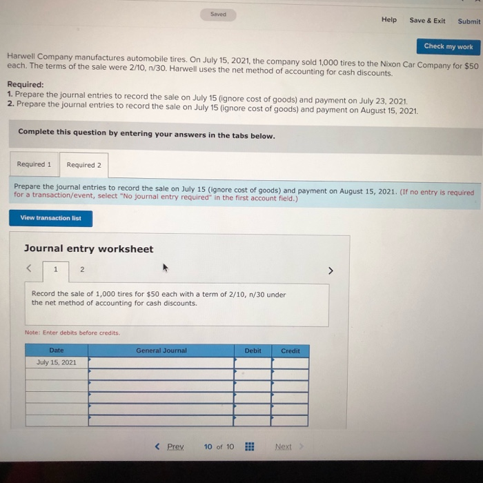 Solved Saved Help Save & Exit Submit Check my work Harwell | Chegg.com