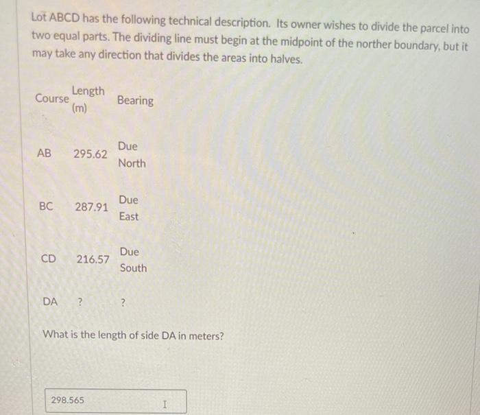 Solved Lot ABCD has the following technical description. Its | Chegg.com