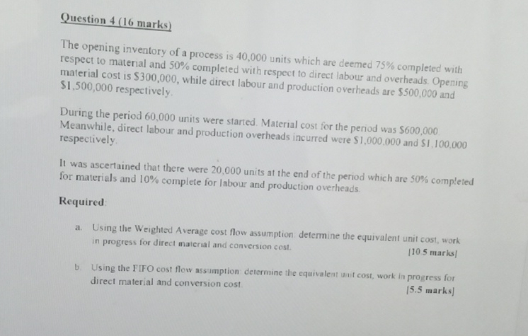 Solved Question 4 (16 ﻿marks)The opening inventory of a | Chegg.com