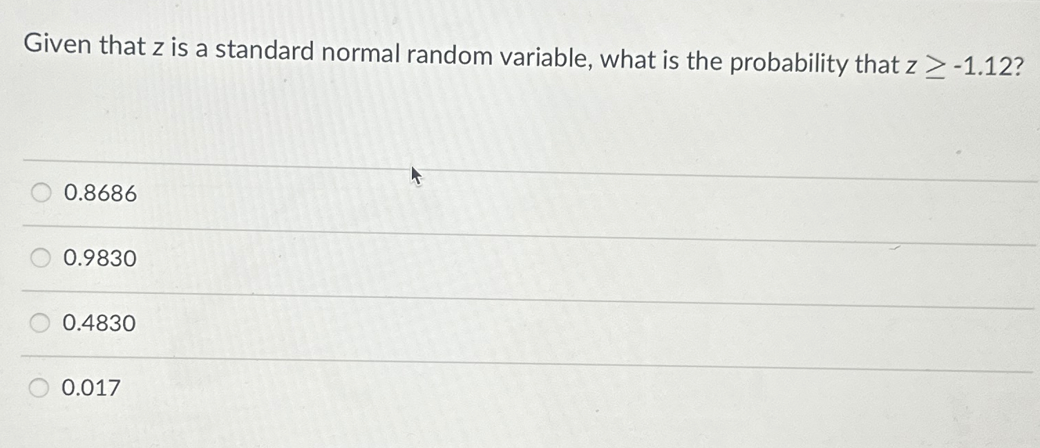 Solved Given that z ﻿is a standard normal random variable, | Chegg.com