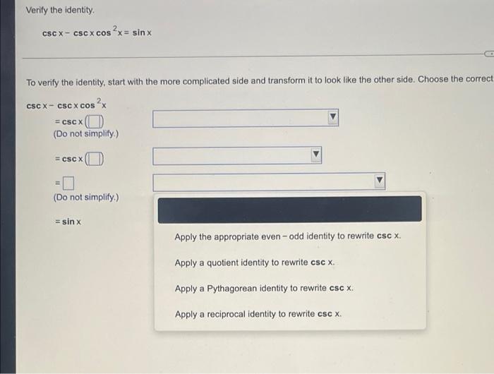 Solved his questor Verify the identity CHCX - CSCX COS X | Chegg.com