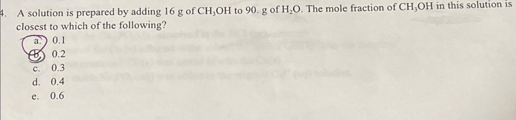 Solved A solution is prepared by adding 16g ﻿of CH3OH ﻿to | Chegg.com