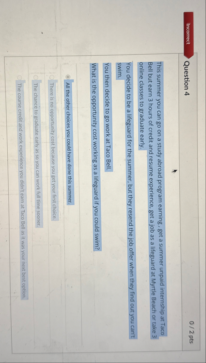 Solved Question 402 ﻿ptsThis summer you can go on a study | Chegg.com