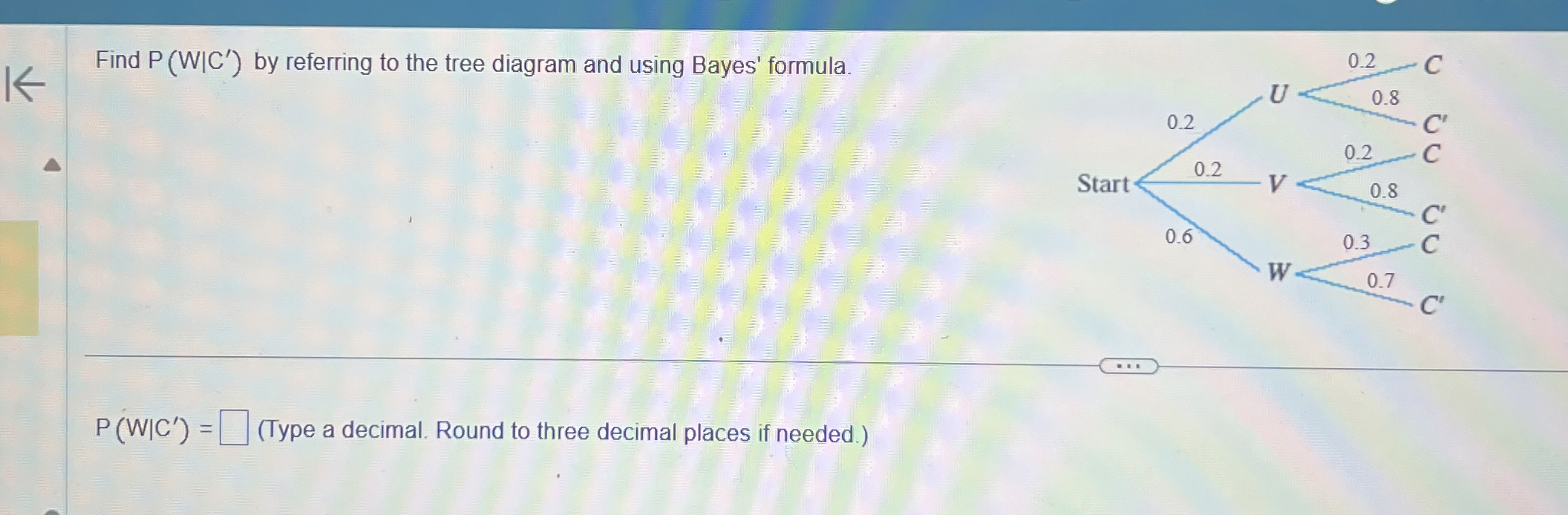 Solved Find P(W|C') ﻿by referring to the tree diagram and | Chegg.com