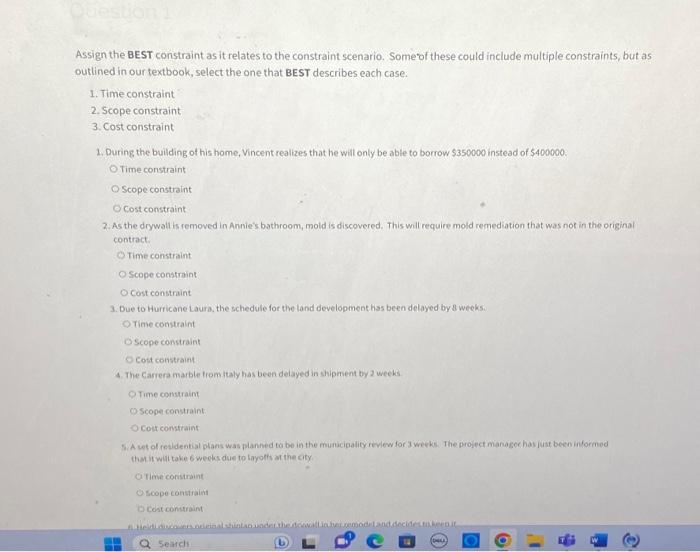 Solved Assign the BEST constraint as it relates to the | Chegg.com
