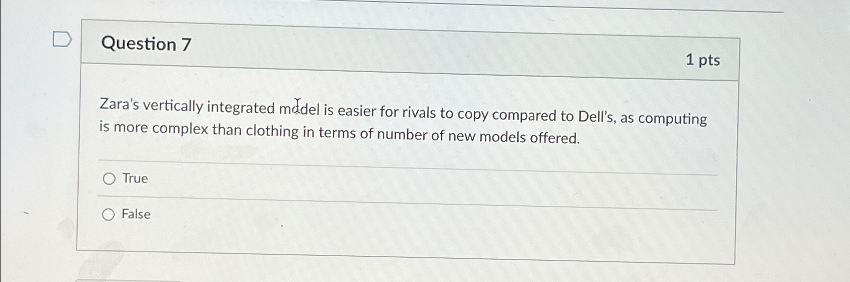 Solved Question 71 ﻿ptsZara's vertically integrated model is | Chegg.com
