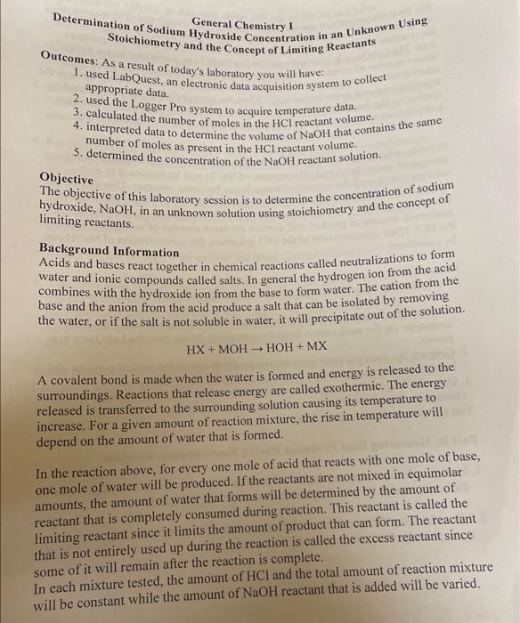 Solved Pre-lab Questions Use the data below obtained when | Chegg.com