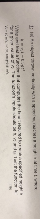 Solved 1: (a) An object thrown vertically with a speed vo, | Chegg.com