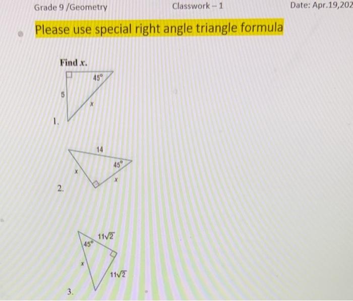 Solved Grade 9 /Geometry Classwork - 1 Date: Apr.19,202 | Chegg.com