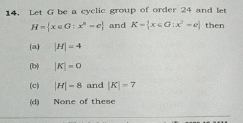 Solved Let G ﻿be a cyclic group of order 24 ﻿and let | Chegg.com