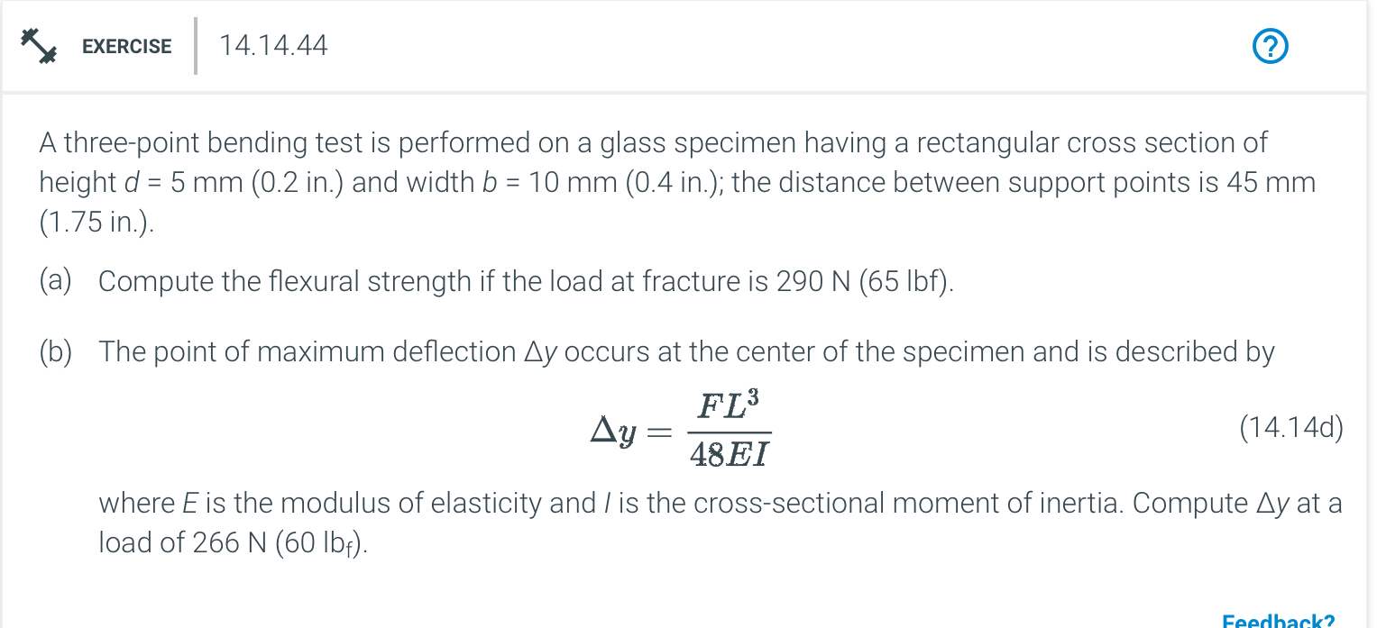 Solved A three-point bending test is performed on a glass | Chegg.com