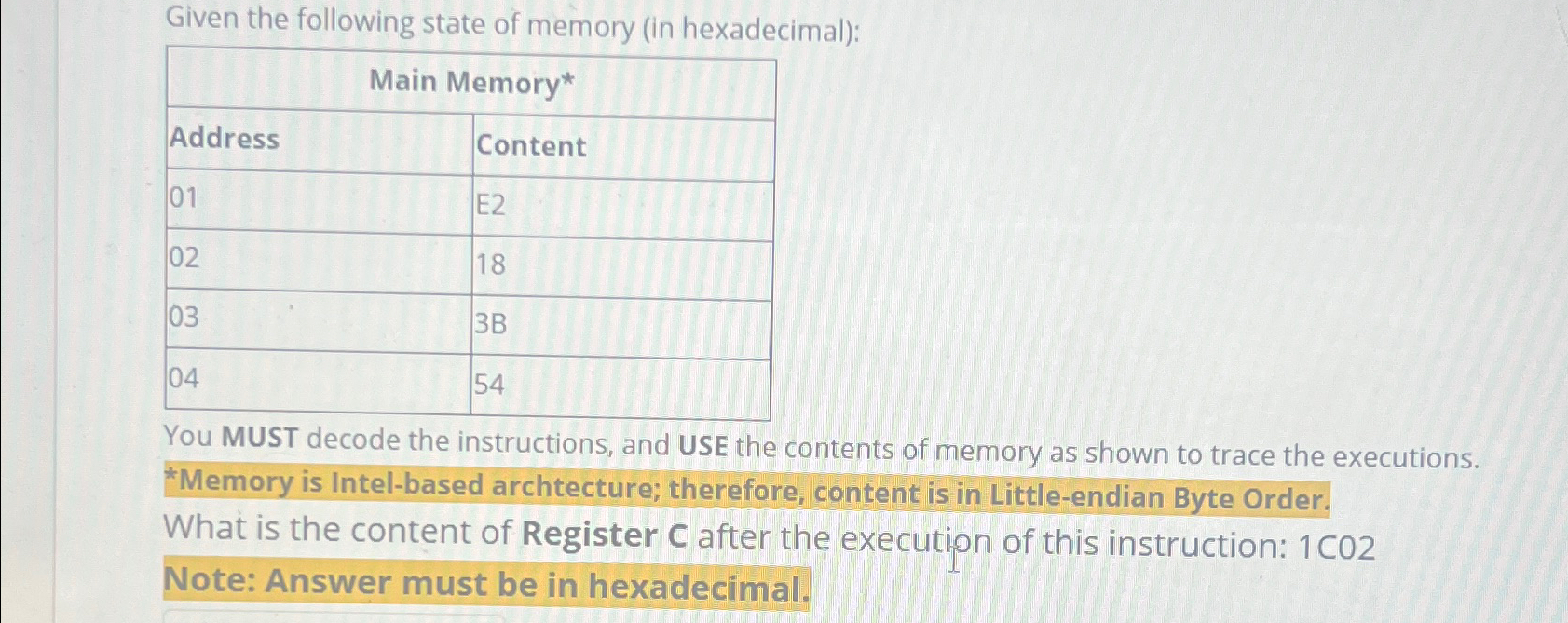 Given the following state of memory (in | Chegg.com