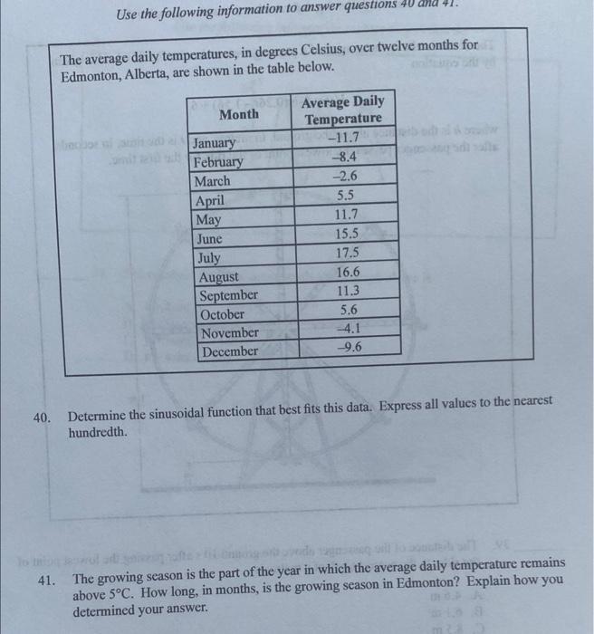 Use the following information to answer questions 40 | Chegg.com