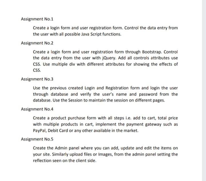 Solved Assignment No.1 Create a login form and user | Chegg.com