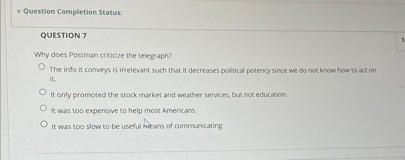 Solved Question Completion Status:QUESTION 7Why does Postman | Chegg.com