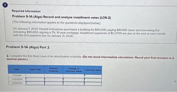 Solved Required information Problem 9-1A (Algo) Record and | Chegg.com
