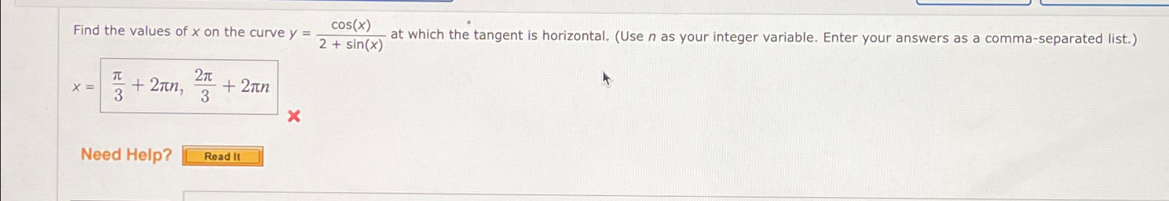 Solved Find the values of x ﻿on the curve y=cos(x)2+sin(x) | Chegg.com
