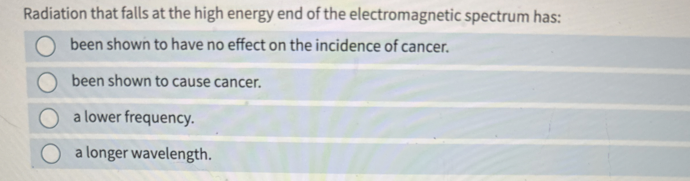 Solved Radiation that falls at the high energy end of the | Chegg.com