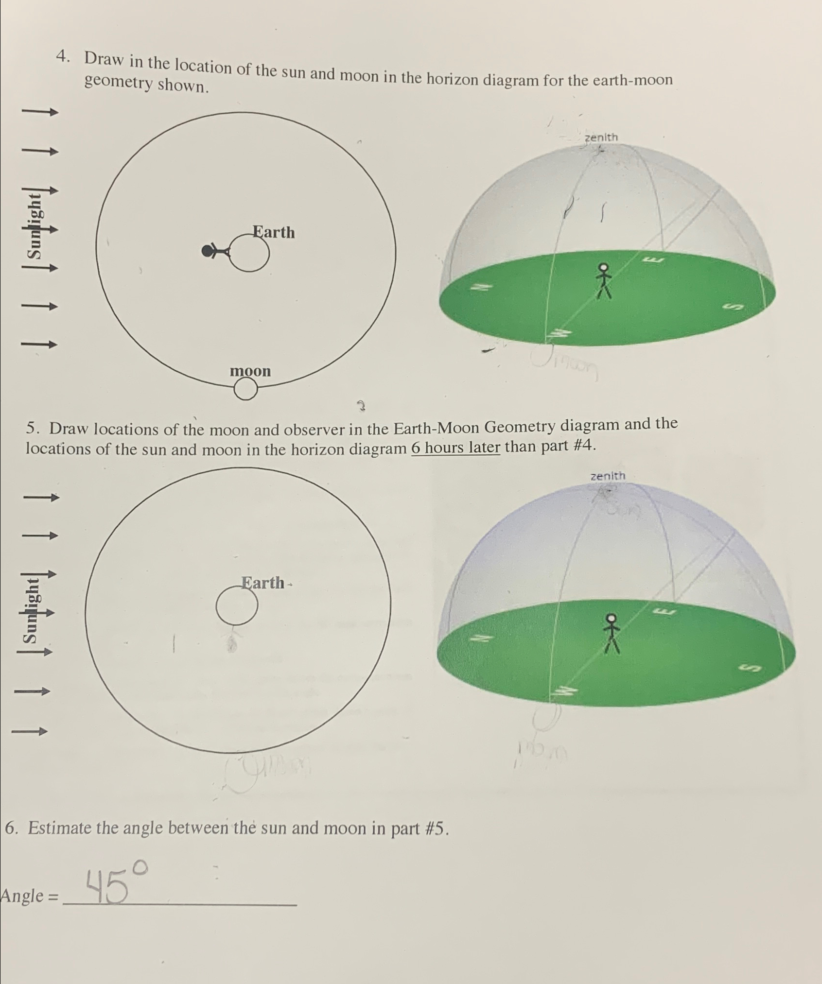 Solved Draw in the location of the sun and moon in the | Chegg.com
