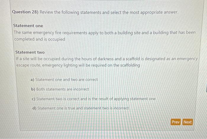 Solved Statement one The same emergency fire requirements | Chegg.com