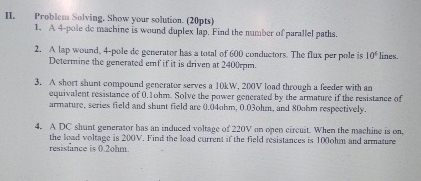 Solved II. ﻿Problem Solving. Show your solution. (20pts)A | Chegg.com