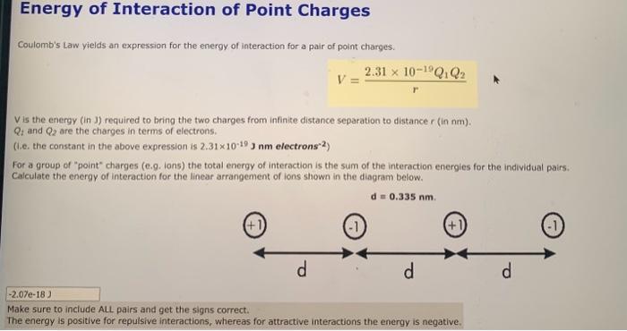 Energy of Interaction of Point Charges Coulomb's Law | Chegg.com