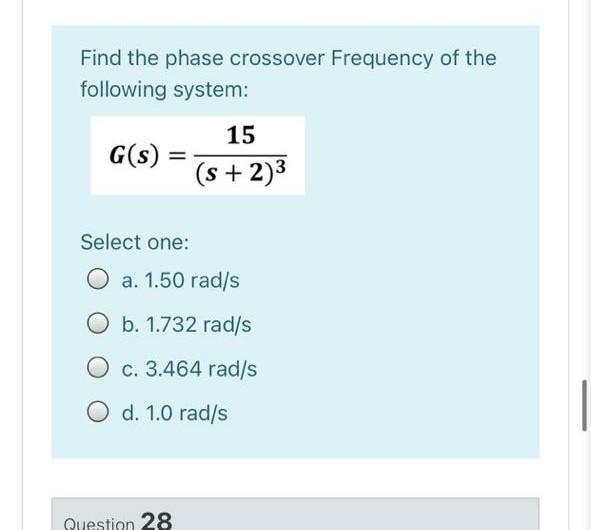 Solved Find the phase crossover Frequency of the following | Chegg.com