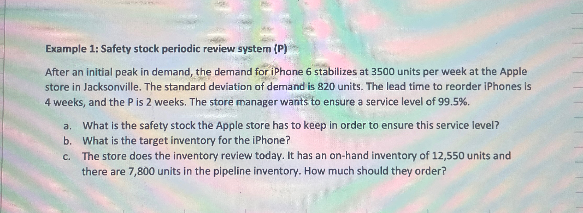 Solved Example 1: Safety stock periodic review system | Chegg.com
