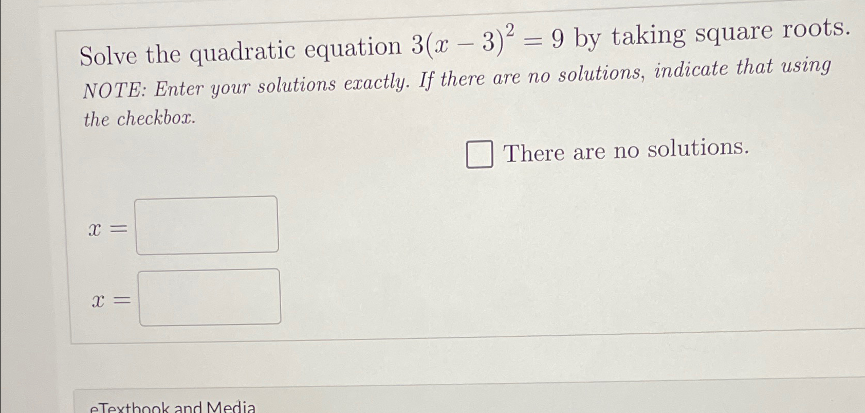 Solved Solve the quadratic equation 3(x-3)2=9 ﻿by taking | Chegg.com