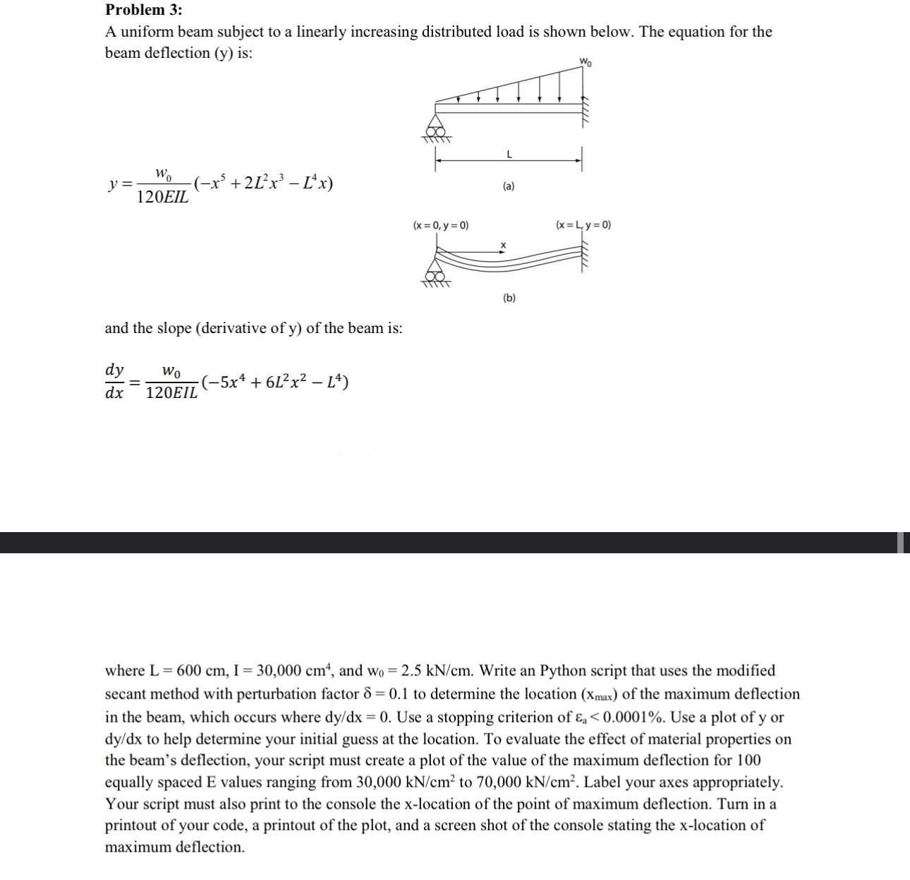 Solved Problem 3:A uniform beam subject to a linearly | Chegg.com