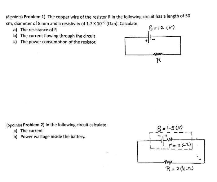 Solved (6 points) Problem 1) The copper wire of the resistor | Chegg.com