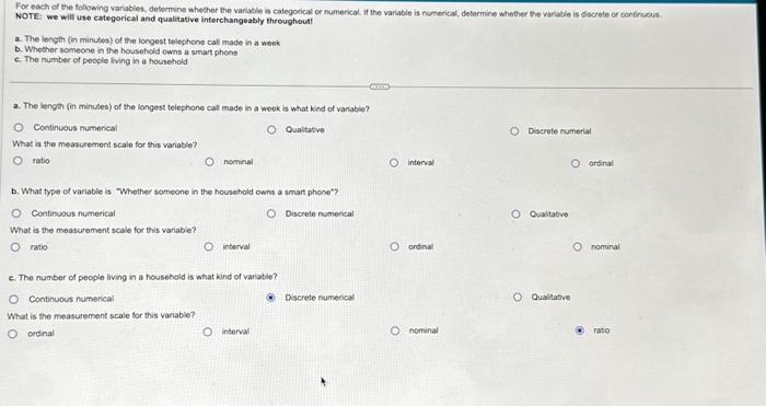 Solved For each of the following variables, determine | Chegg.com