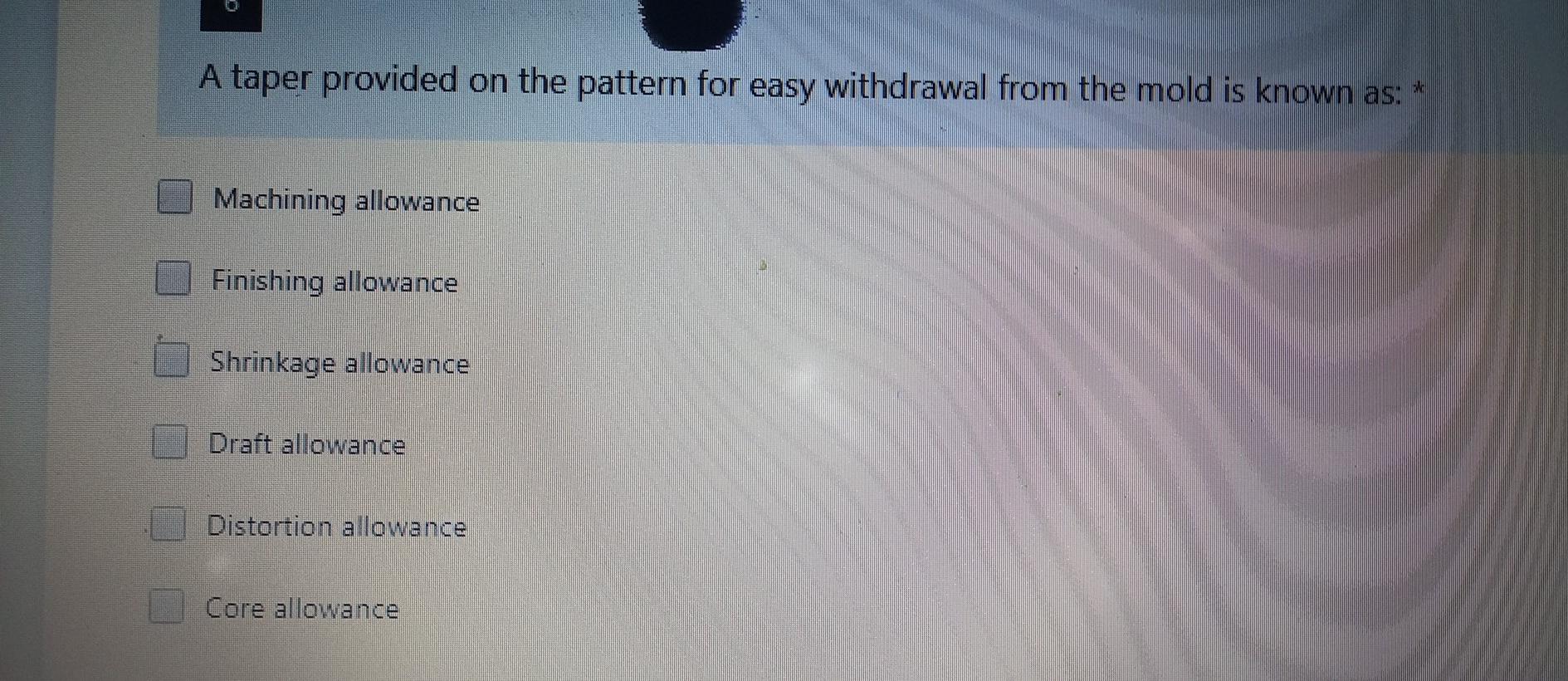 Solved A taper provided on the pattern for easy withdrawal | Chegg.com