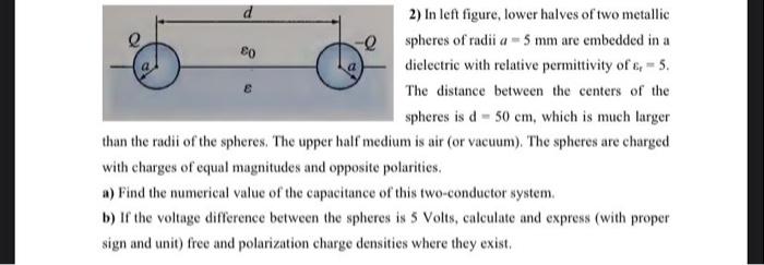 Solved 2) In left figure, lower halves of two metallic | Chegg.com