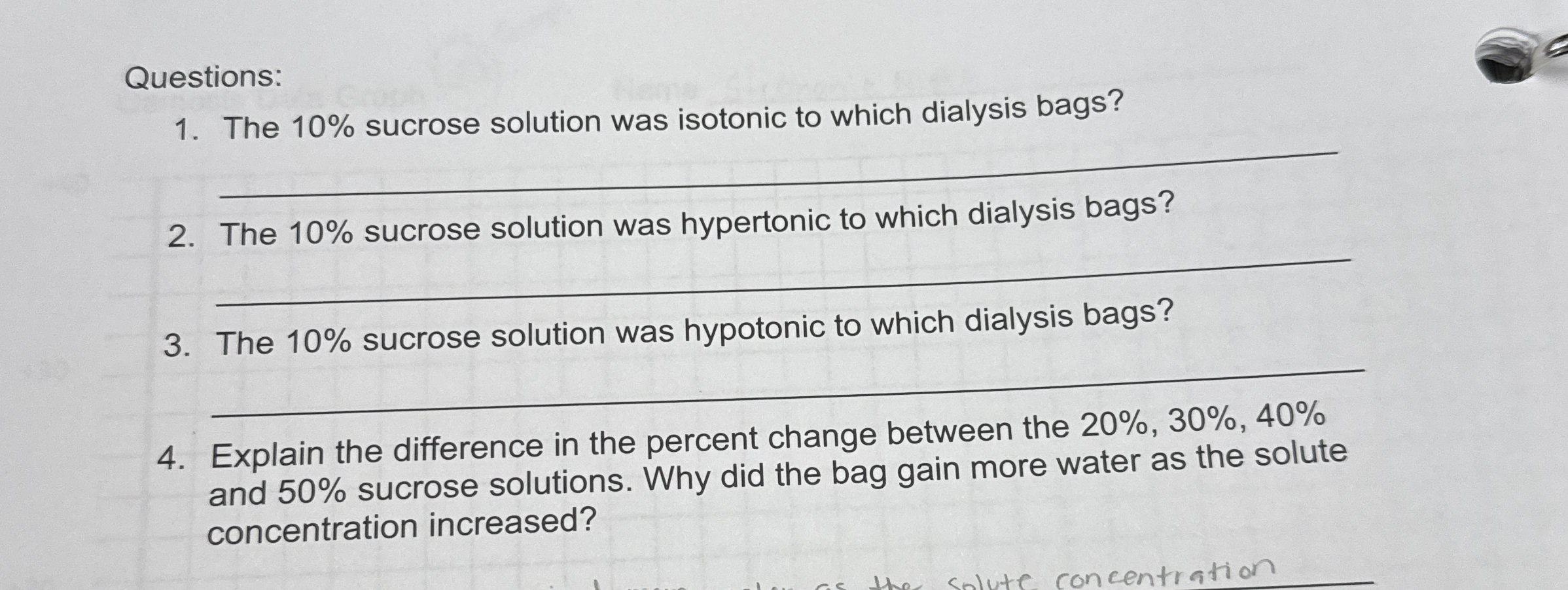 Solved Questions:The 10% ﻿sucrose solution was isotonic to | Chegg.com