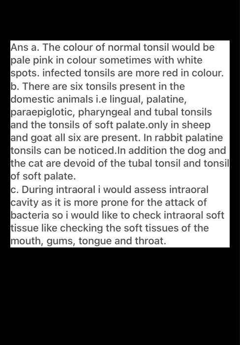 Solved Ans a. The colour of normal tonsil would be pale | Chegg.com