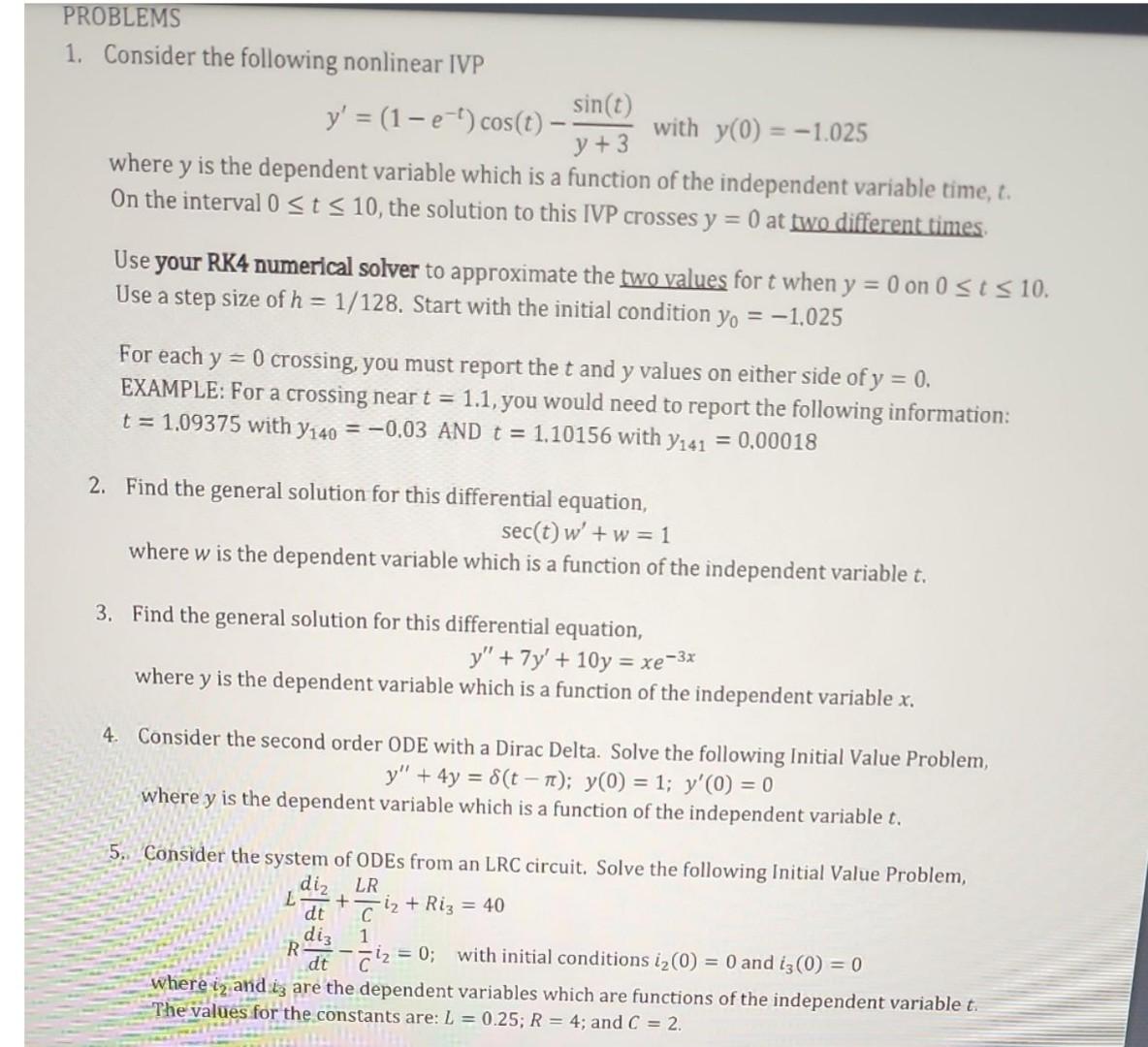 1. Consider the following nonlinear IVP | Chegg.com