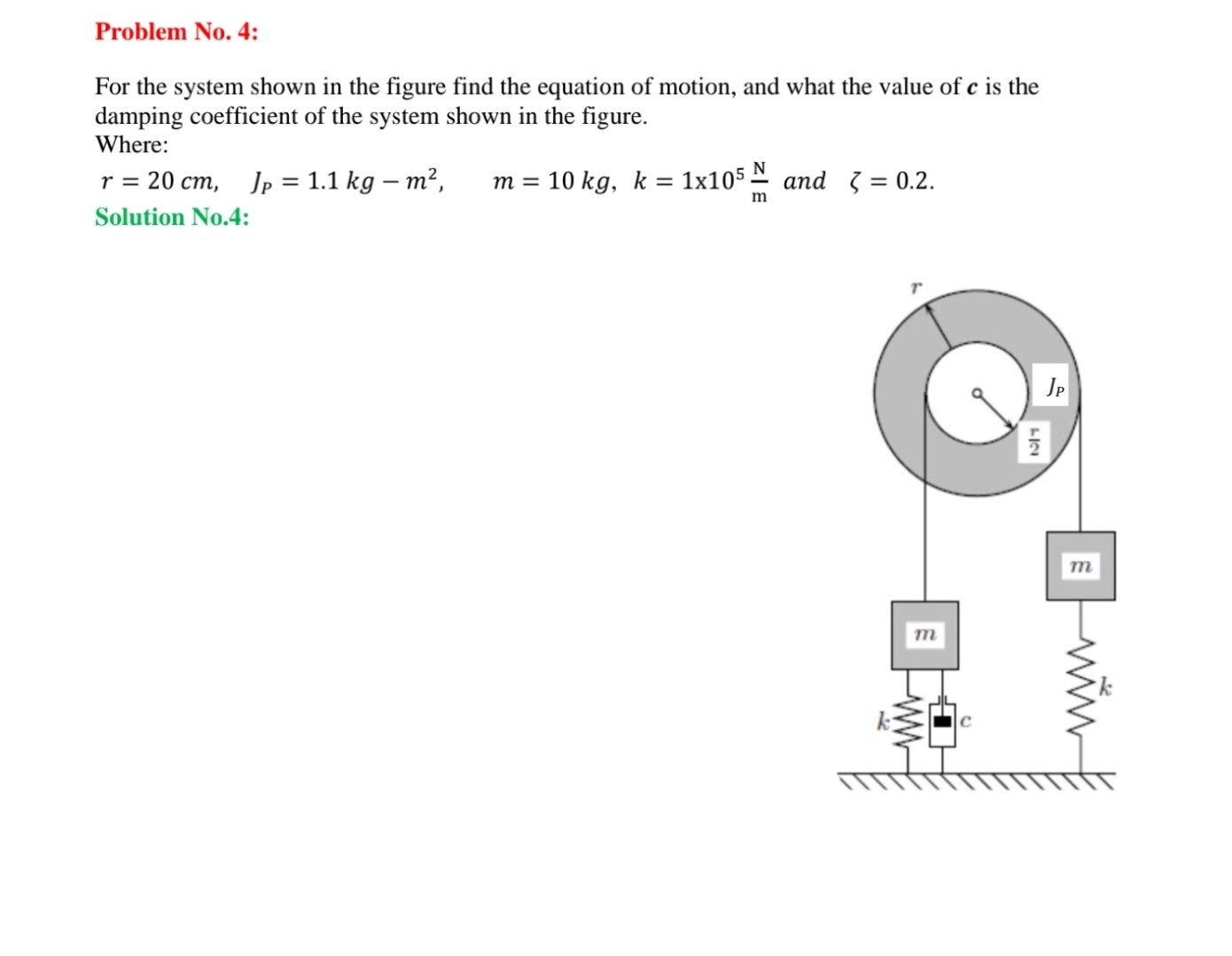 Solved Problem No. 4:For the system shown in the figure find | Chegg.com