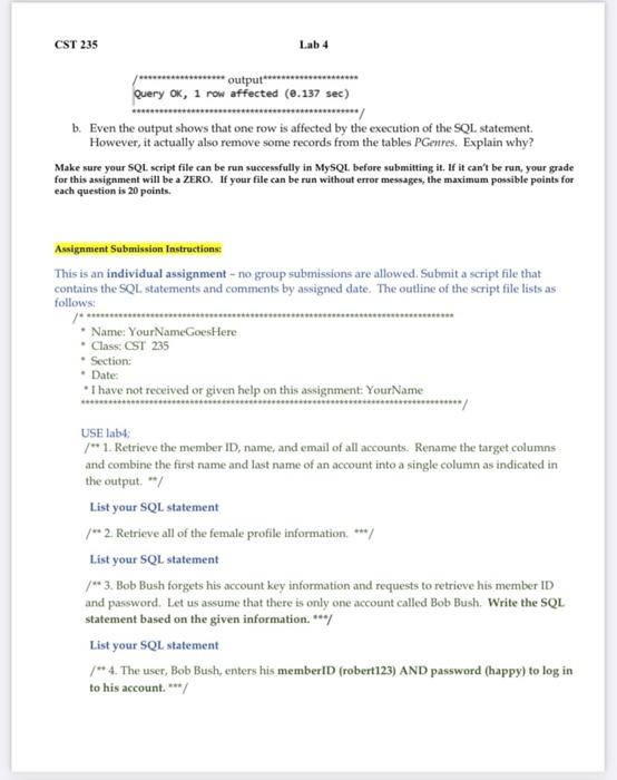 Solved Lab Instructions: You should work individually on | Chegg.com