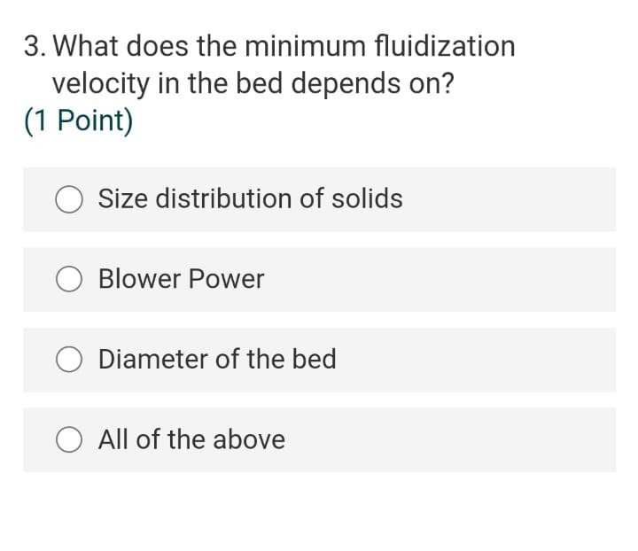 Solved 3. What does the minimum fluidization velocity in the | Chegg.com
