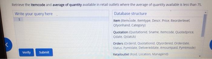 Solved Retrieve the itemcode and average of quantity | Chegg.com