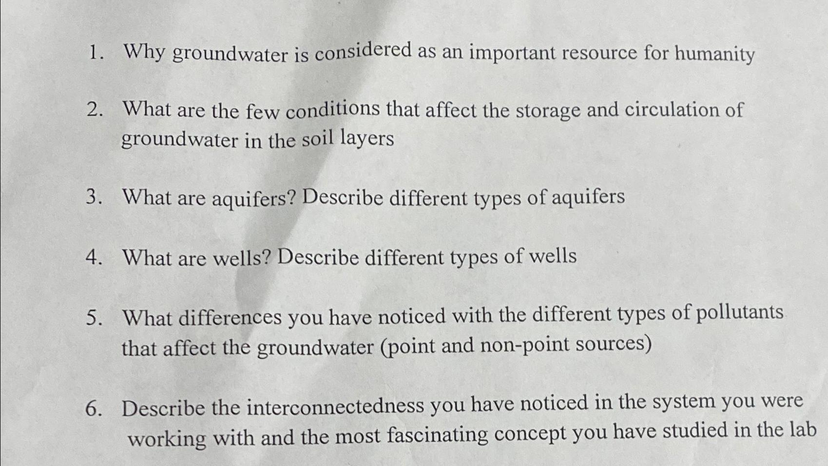 Solved Why groundwater is considered as an important | Chegg.com