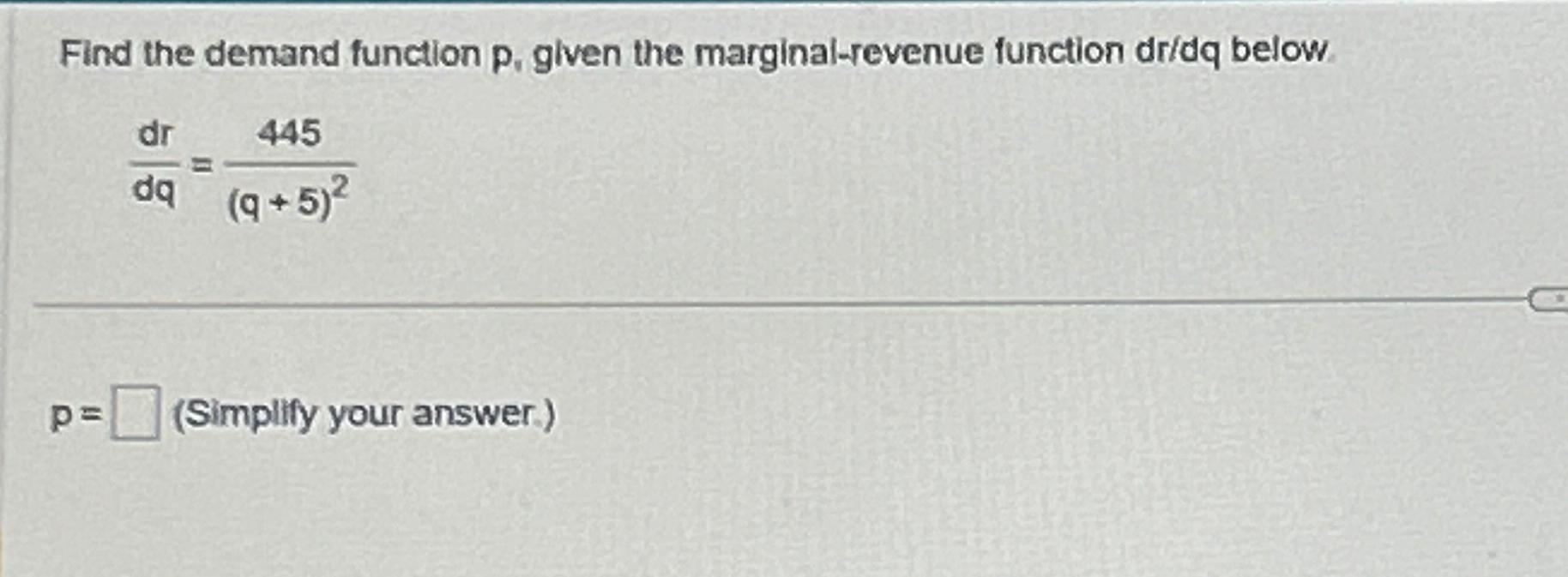 Solved Find the demand function p, ﻿given the | Chegg.com