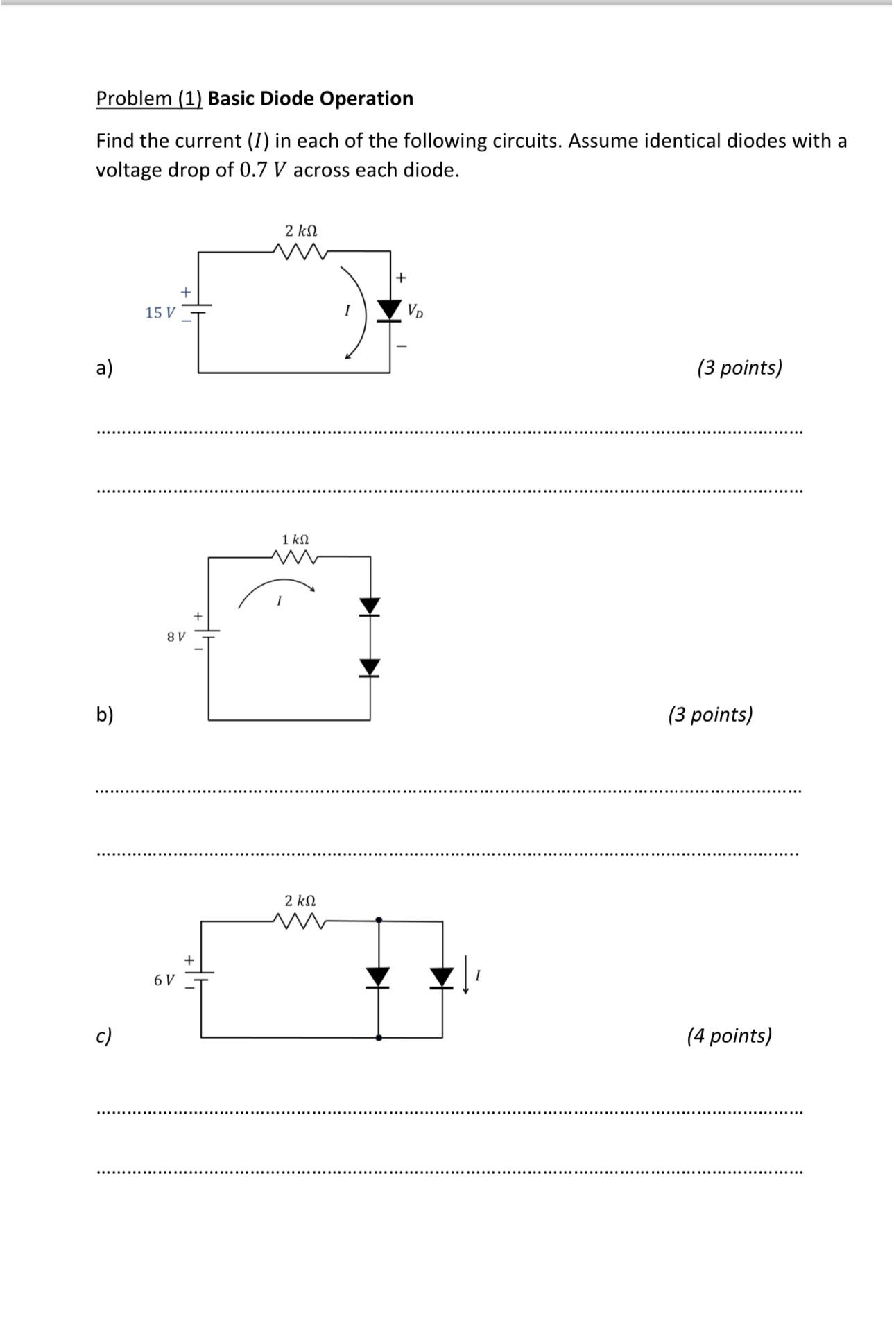 Solved Problem (1) ﻿Basic Diode OperationFind the current | Chegg.com