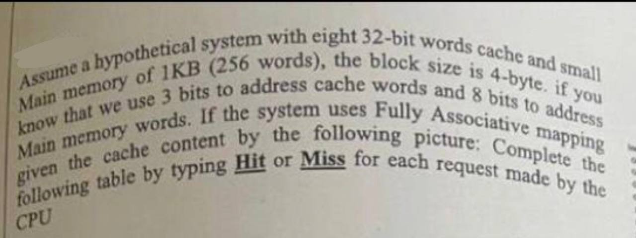 Solved Assume a hypothetical system with eight 32 -bit words | Chegg.com