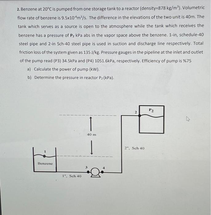 Solved 2. Benzene at 20∘C is pumped from one storage tank to | Chegg.com