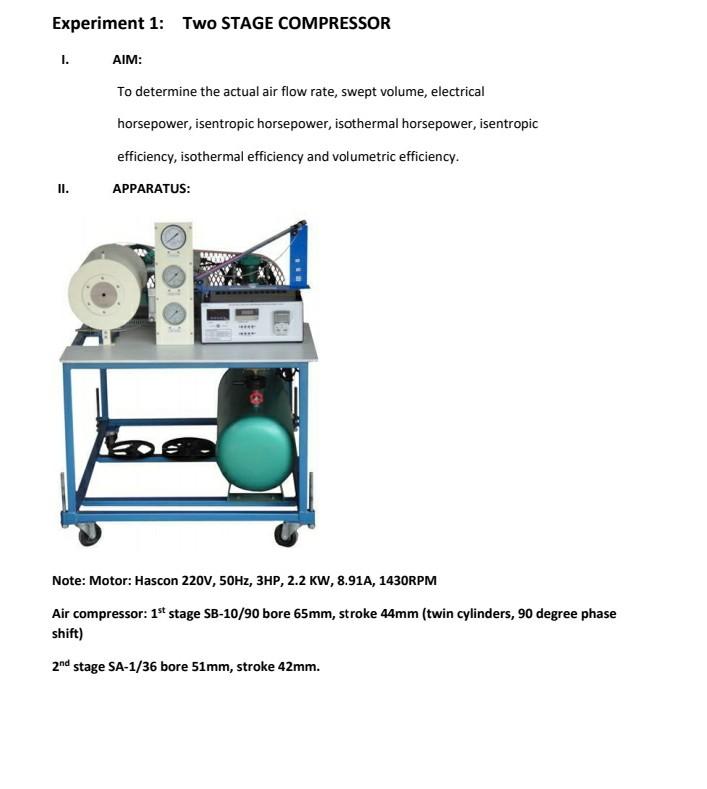 Experiment 1: Two STAGE COMPRESSOR I. AIM: To | Chegg.com