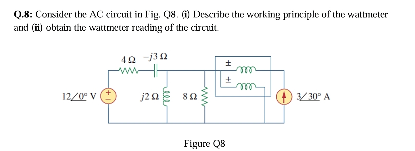 Solved Q.8: Consider the AC circuit in Fig. Q8. (i) | Chegg.com